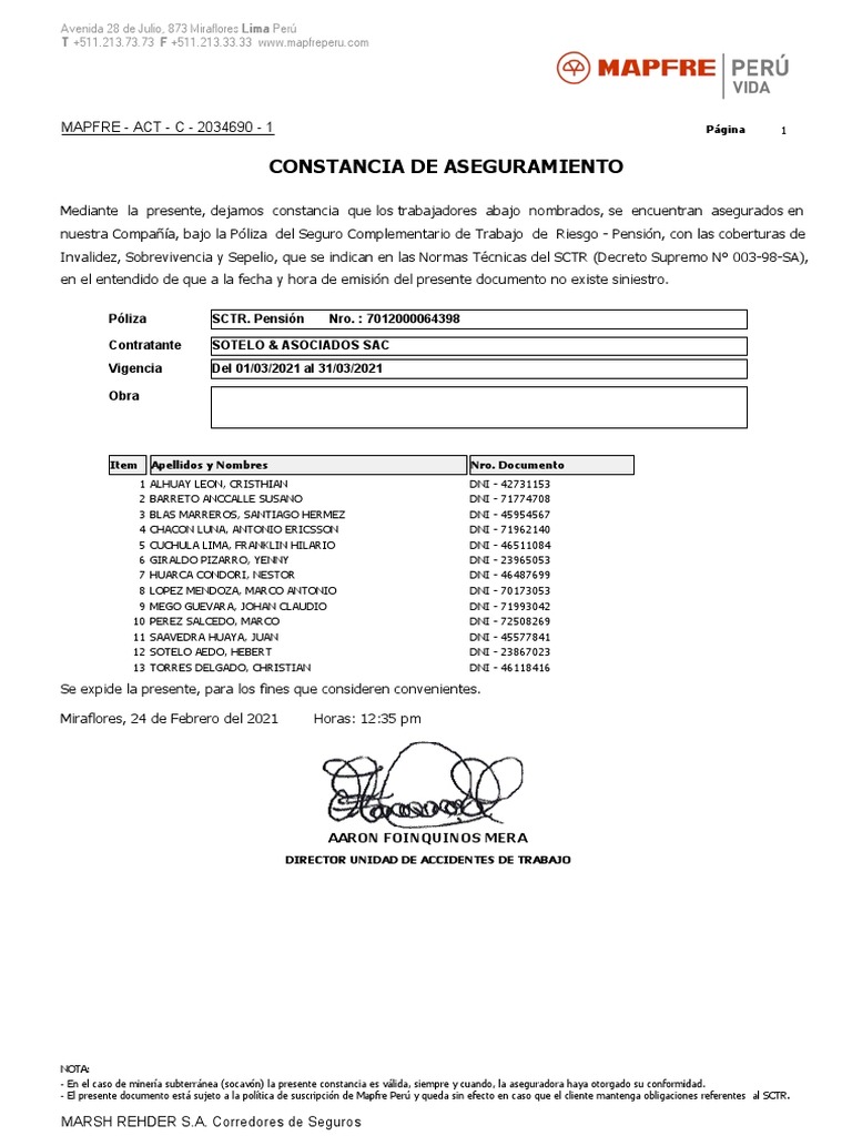 Constancia SCTR+Factura+Constancia de Pago PDF | PDF | Póliza de seguros | Seguro