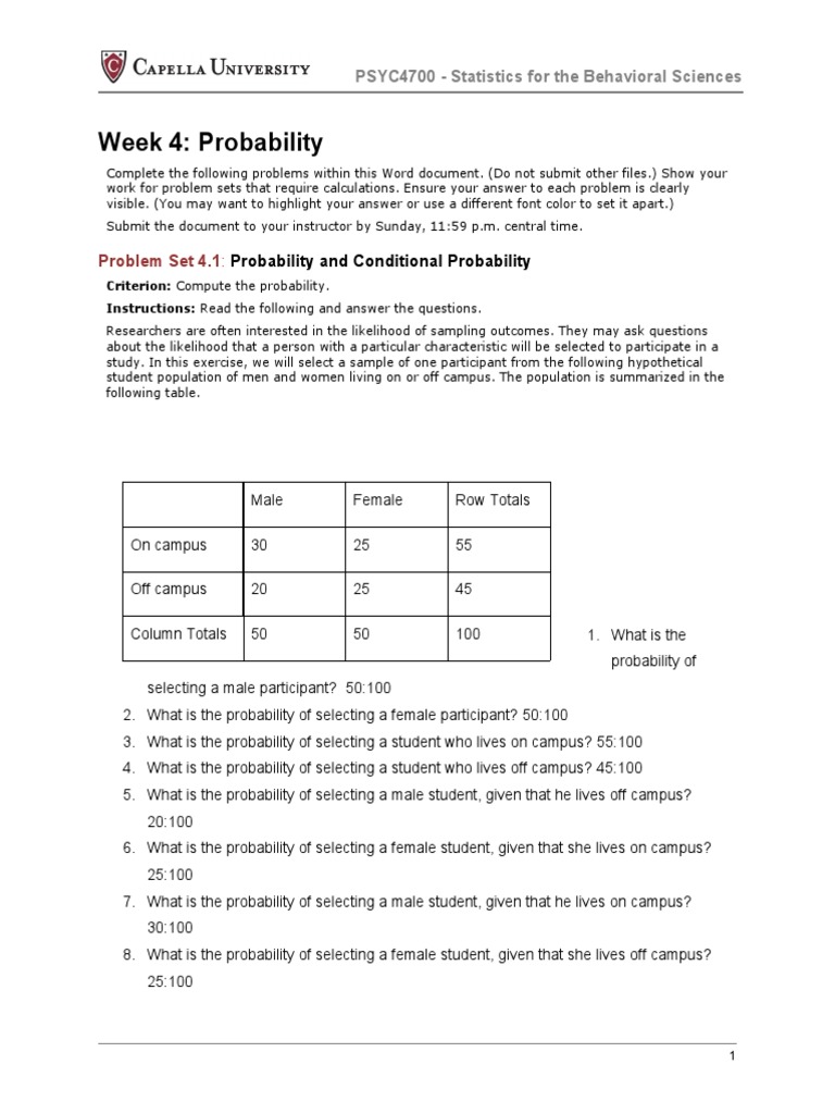 Week 4: Probability: Problem Set 4.1 | PDF | Standard Score | Statistics
