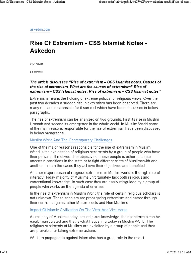 Rise of Extremism - CSS Islamiat Notes - Askedon | PDF | Extremism ...