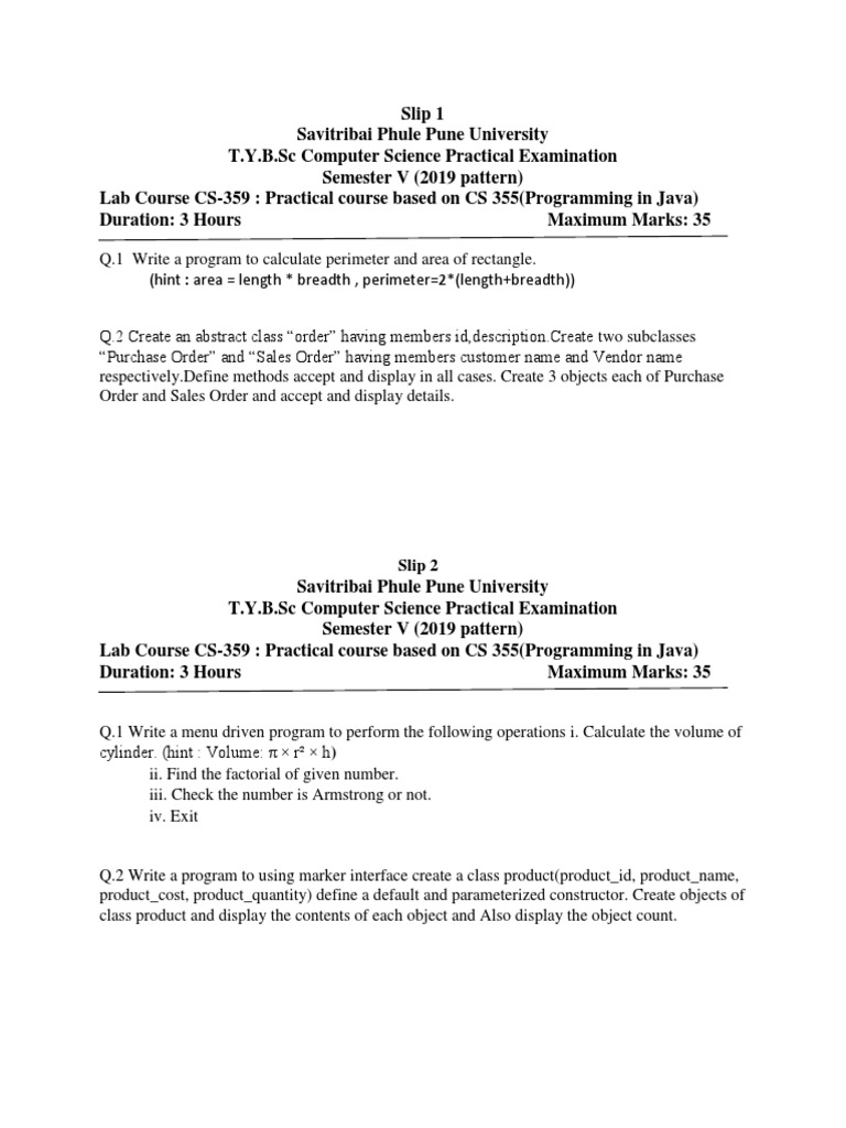 Ty Bsc Cs Semv Java Practical Slips Oct2022 Pdf Programming Constructor Object Oriented
