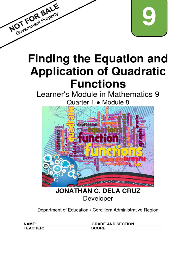 Finding The Equation and Application of Quadratic Functions: Learner's ...
