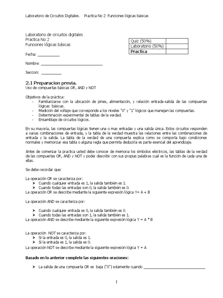 Practica 2 Funciones Logicas Basicas | PDF | Circuito integrado ...