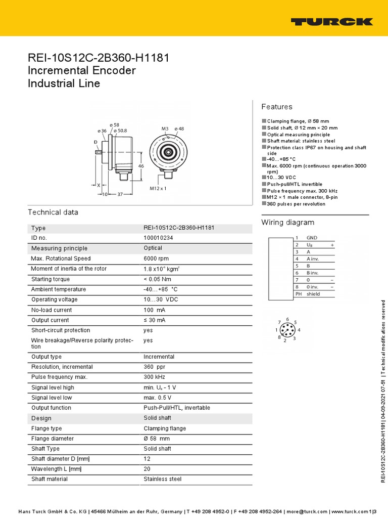 REI-10S12C-2B360-H1181 Incremental Encoder Industrial Line: Features ...
