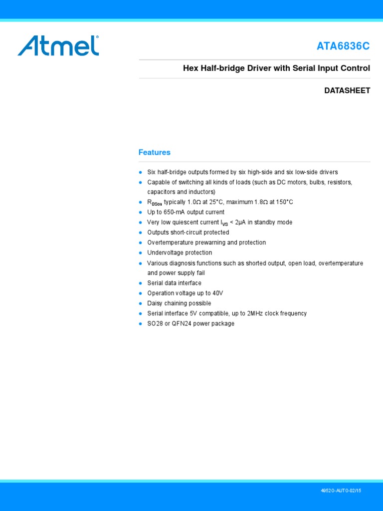 Atmel 4952 Standard Drivers Ata6836c - Datasheet | PDF | Logic Gate | Cmos