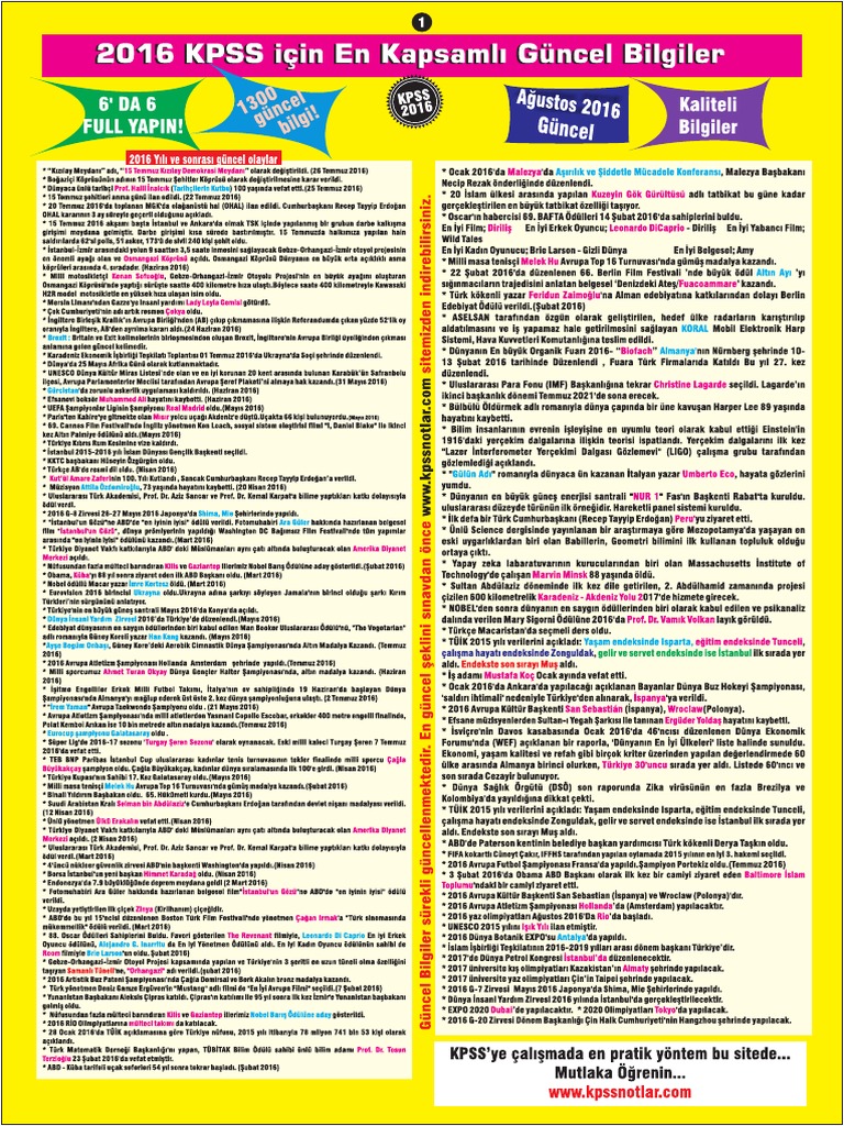 Kpss Guncel Bilgiler Ucretsiz | PDF