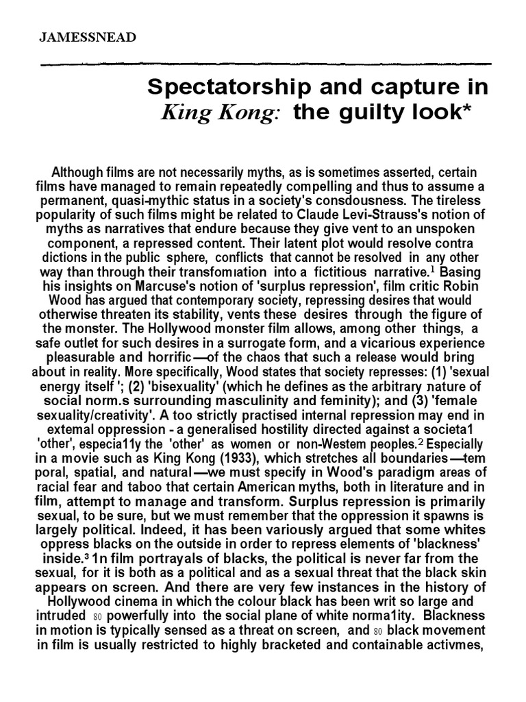 Spectatorship and Capture In: King Kong: The Guilty Look | PDF
