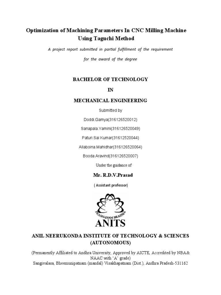 Optimization of Machining Parameters in CNC Milling Machine Using ...