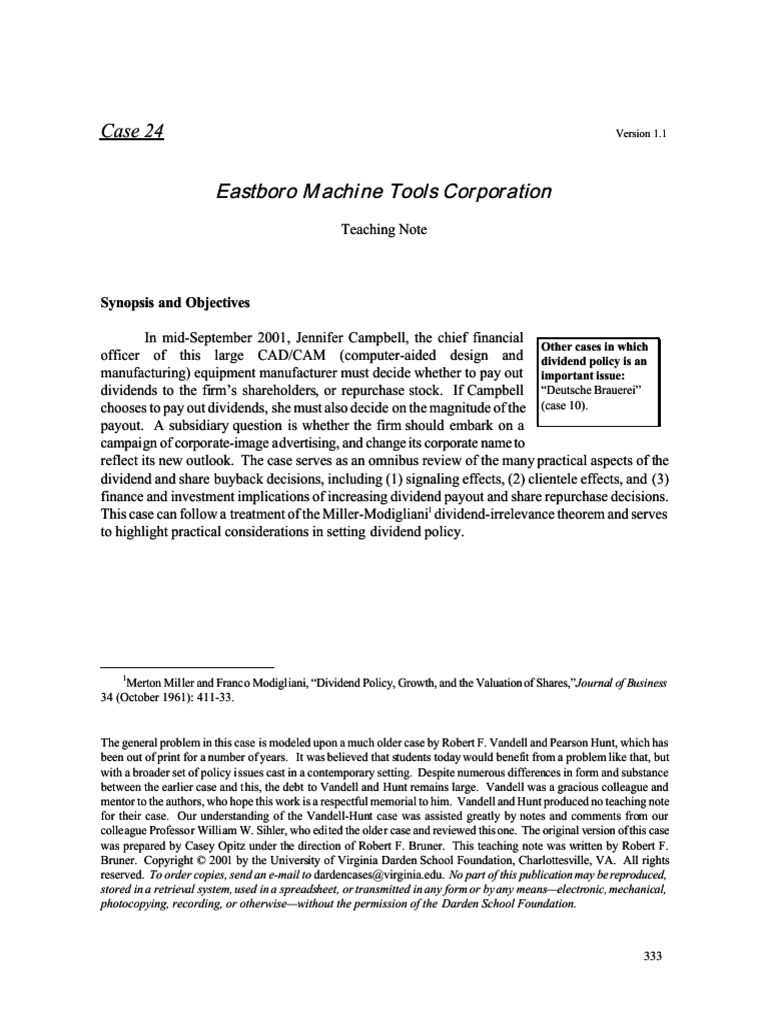 Eastboro Case Solution | PDF | Dividend | Share Repurchase