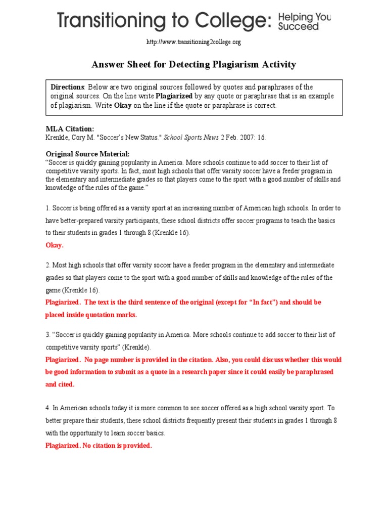Answer Sheet For Detecting Plagiarism Activity | PDF | Plagiarism ...