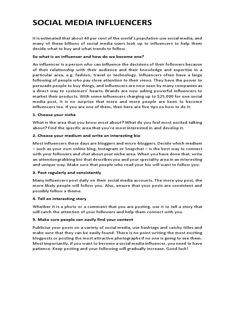 Tips for Becoming a Social Media Influencer | PDF | Popular Culture ...