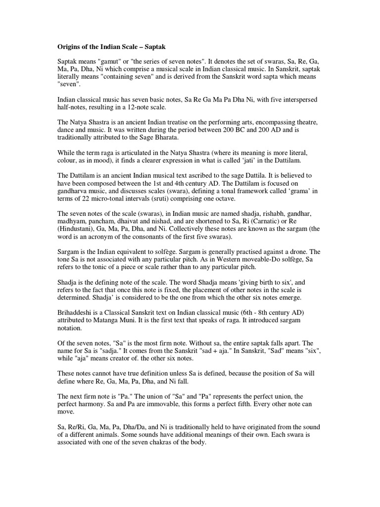 Origins of The Indian Scale - Saptak | PDF | Pitch (Music) | Classical ...