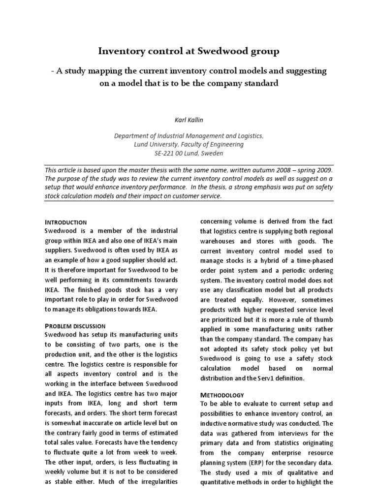 Ikea Inventory Control | PDF | Inventory | Logistics