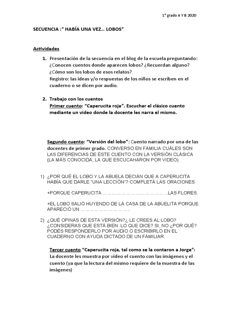 Actividades Cuentos Con Lobos | PDF | Caperucita Roja