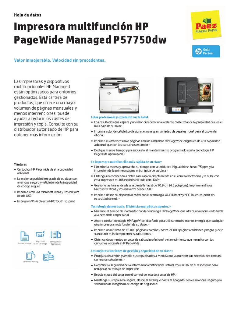 HP PageWide P57750dw | PDF | Impresora (Computación) | Escáner de imagen