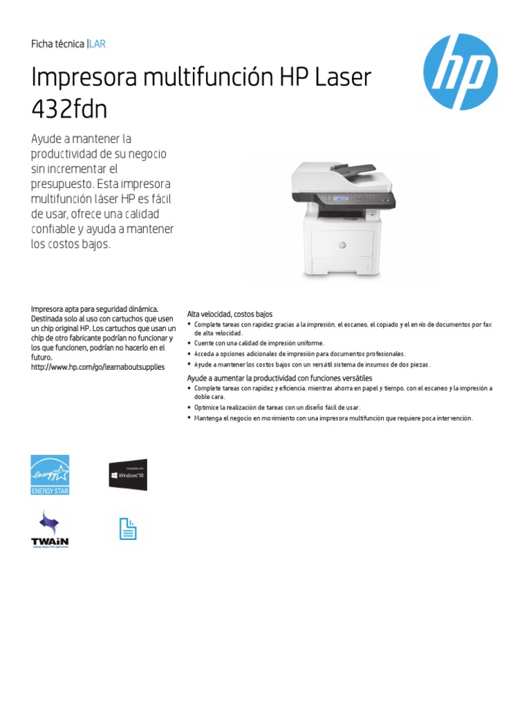 HP Laser MFP 432fdn - 4AA7-6913SPL | PDF | Impresora (Computación) | Fax