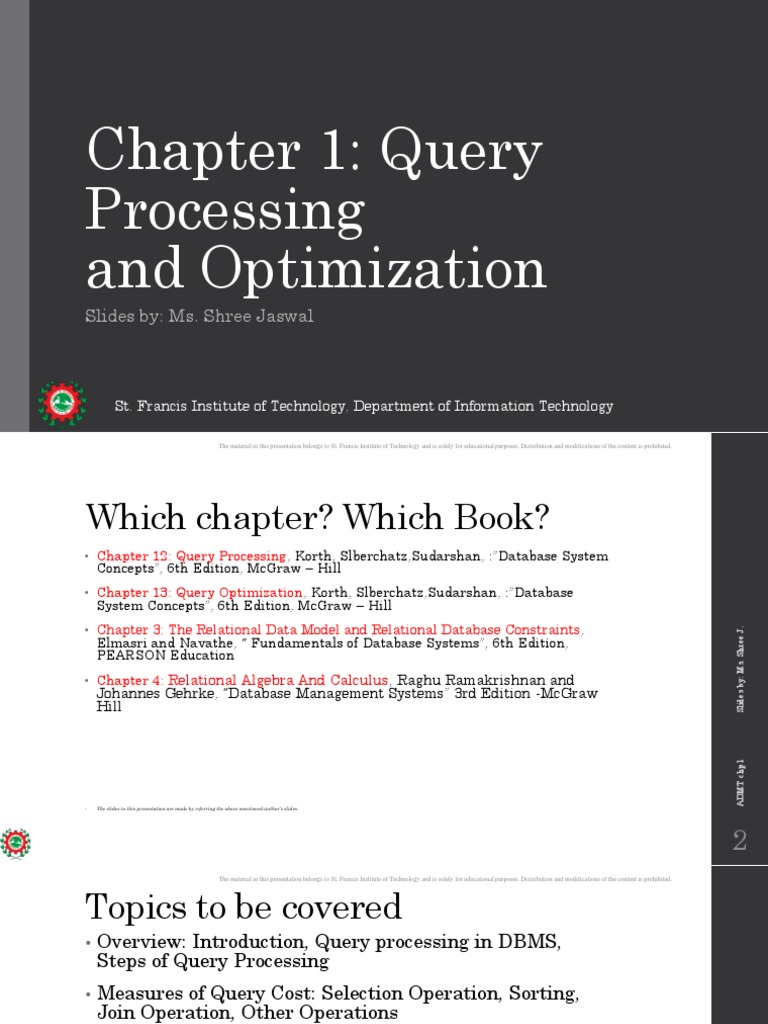 Chapter 1: Query Processing and Optimization: Slides By: Ms. Shree Jaswal | PDF | Database Index ...