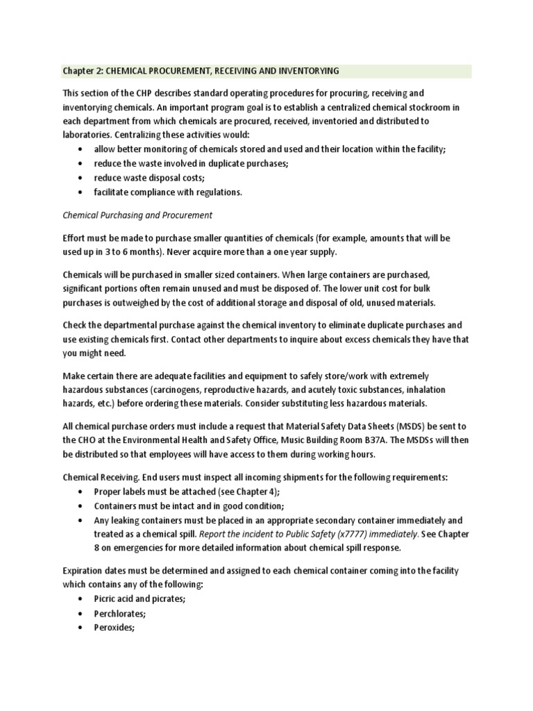 Chemical Purchasing and Procurement | PDF | Laboratories | Inventory
