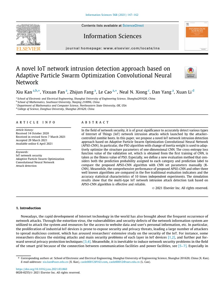 A Novel Iot Network Intrusion Detection Approach Based On Adaptive Particle Swarm Optimization