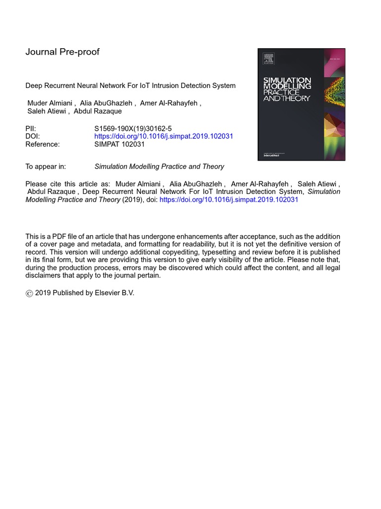 Deep Recurrent Neural Network For Iot Intrusion Detection System Pdf