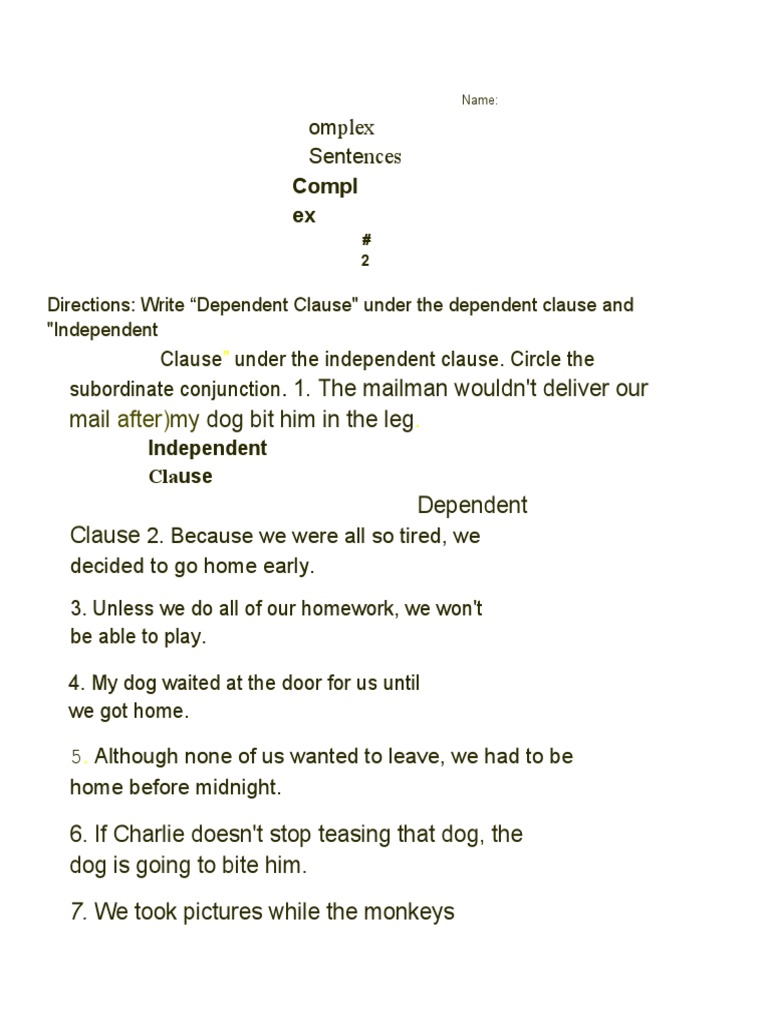 Complex Sentence Practice - MA | PDF