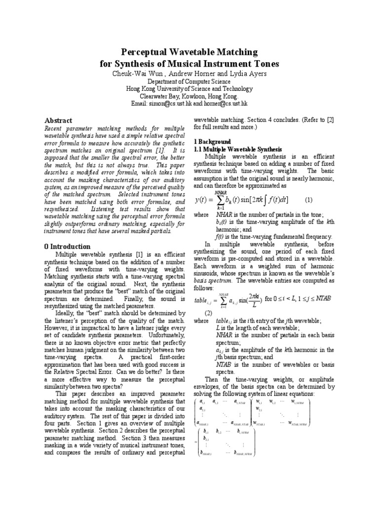 Perceptual Wavetable Matching For Synthesis of Musical | PDF | Pitch ...
