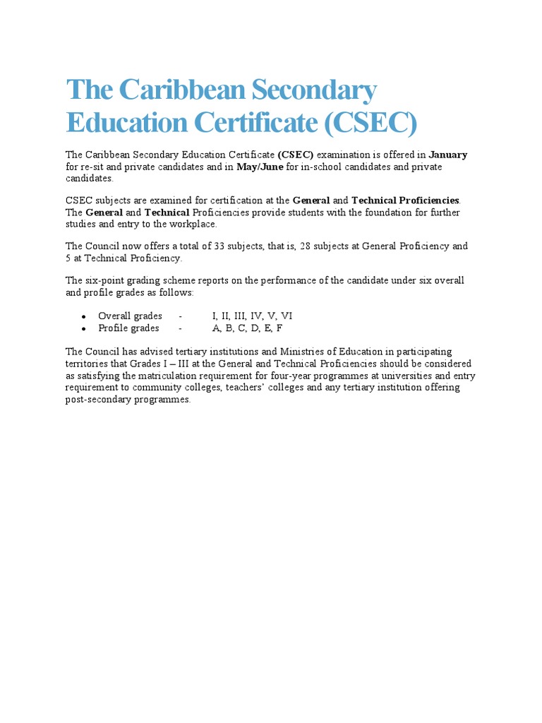 The Caribbean Secondary Education Certificate | PDF