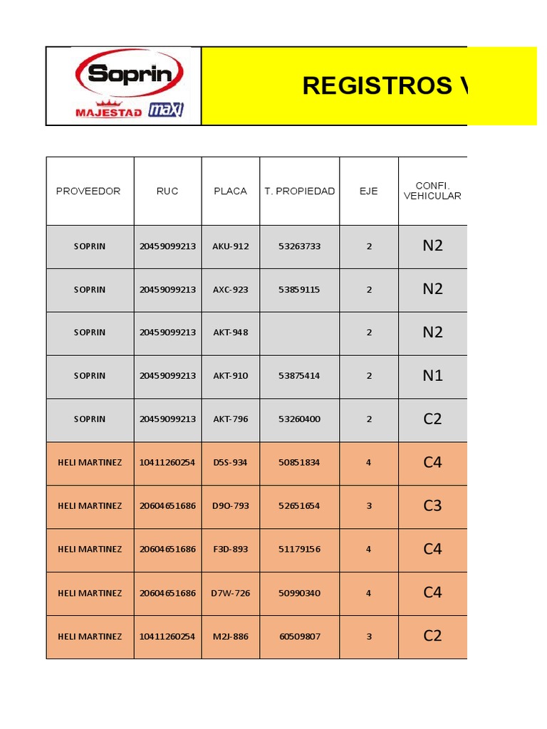 Registros Vehiculares: N2 N2 N2 N1 C2 C4 C3 C4 C4 C2 | PDF