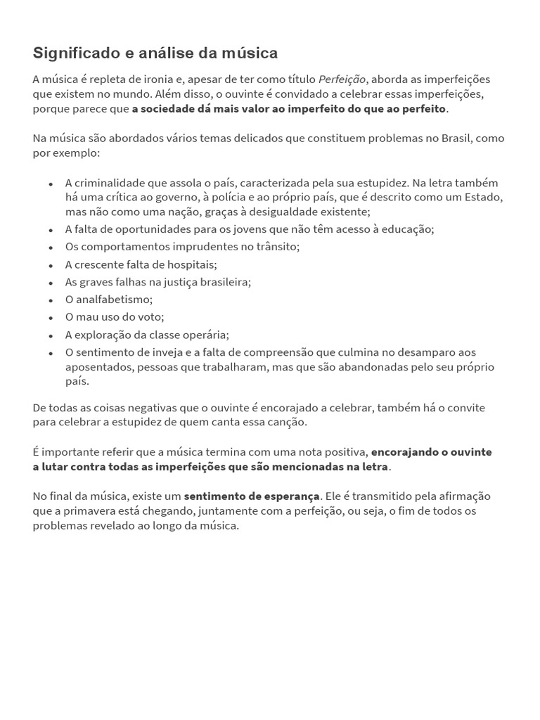 Significado e Análise Da Música | PDF