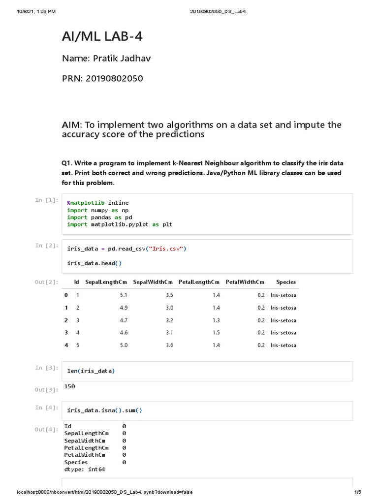 Implementing KNN and Naive Bayes Classifiers on Iris Data and Evaluating Their Accuracy | PDF ...