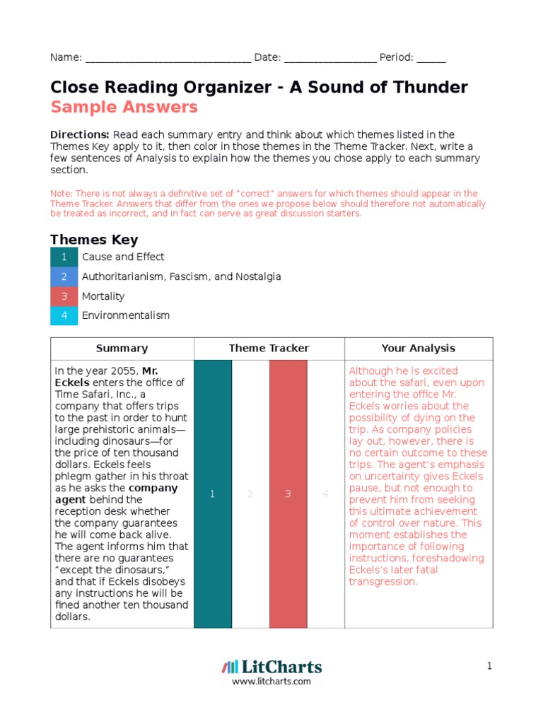 Close Reading Guide: A Sound of Thunder | PDF | Hunting