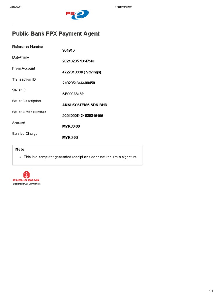 Public Bank FPX Payment Agent | PDF