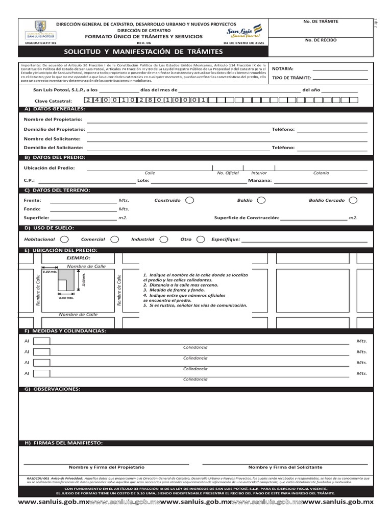 Solicitud de Manifestación Catastral SLP | PDF | Condominio | Bienes raíces