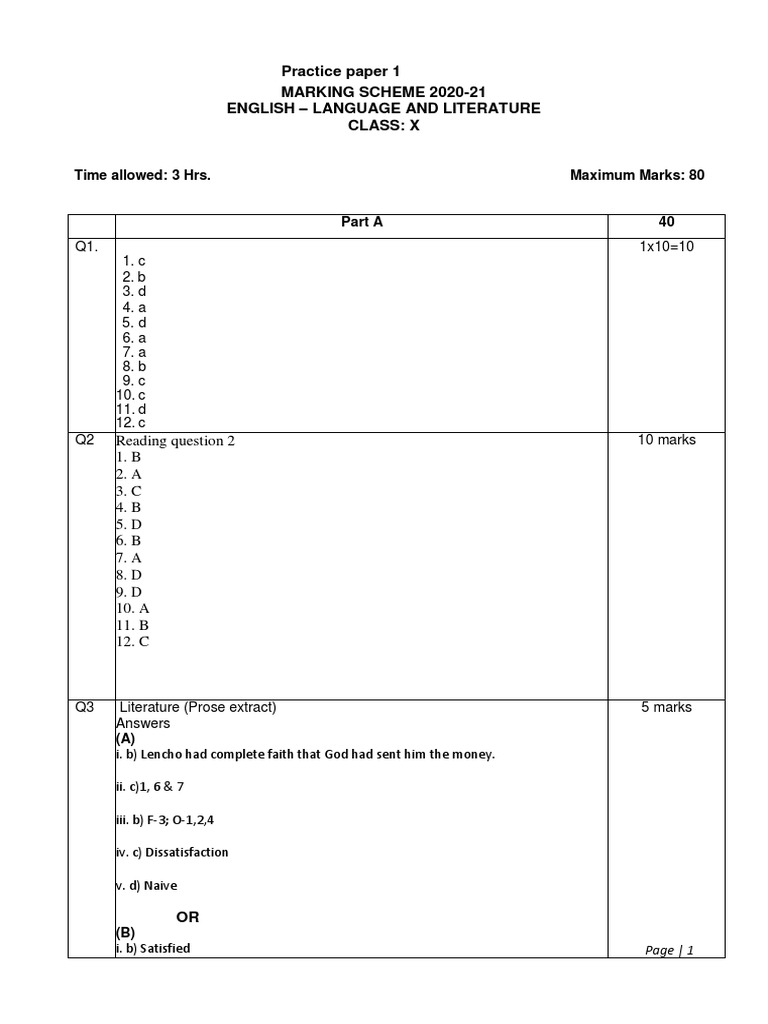 Practice Paper 1 Marking Scheme 2020-21 English - Language and ...