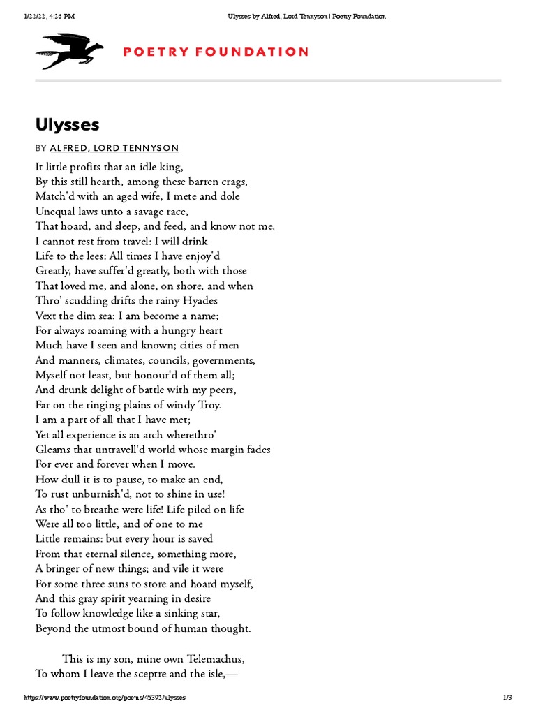 Ulysses by Alfred, Lord Tennyson - Poetry Foundation | PDF