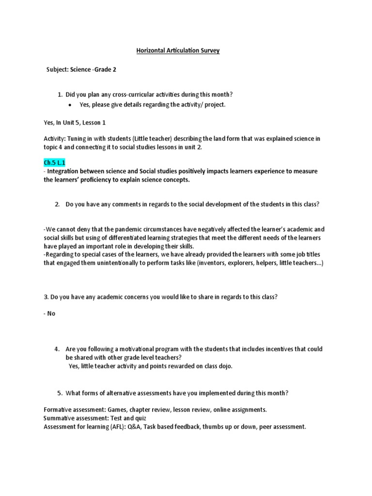 Science Horizontal Articulation Survey | PDF | Educational Assessment ...