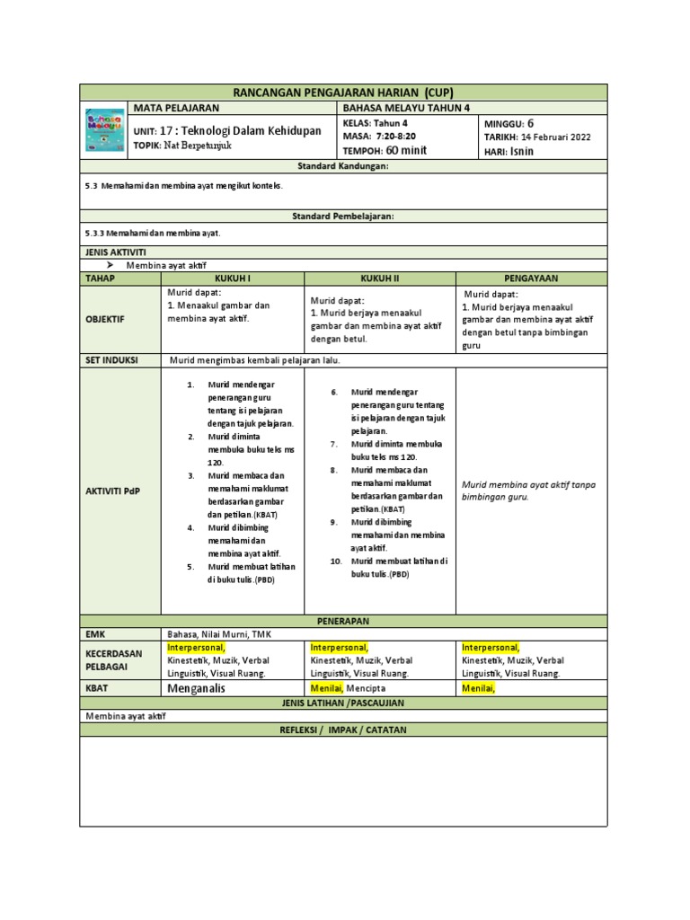 RPH BM Tahun 4 14.2.22 | PDF