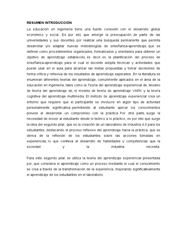 Resumen Introduccion | PDF | Aprendizaje | Aprendiendo estilos