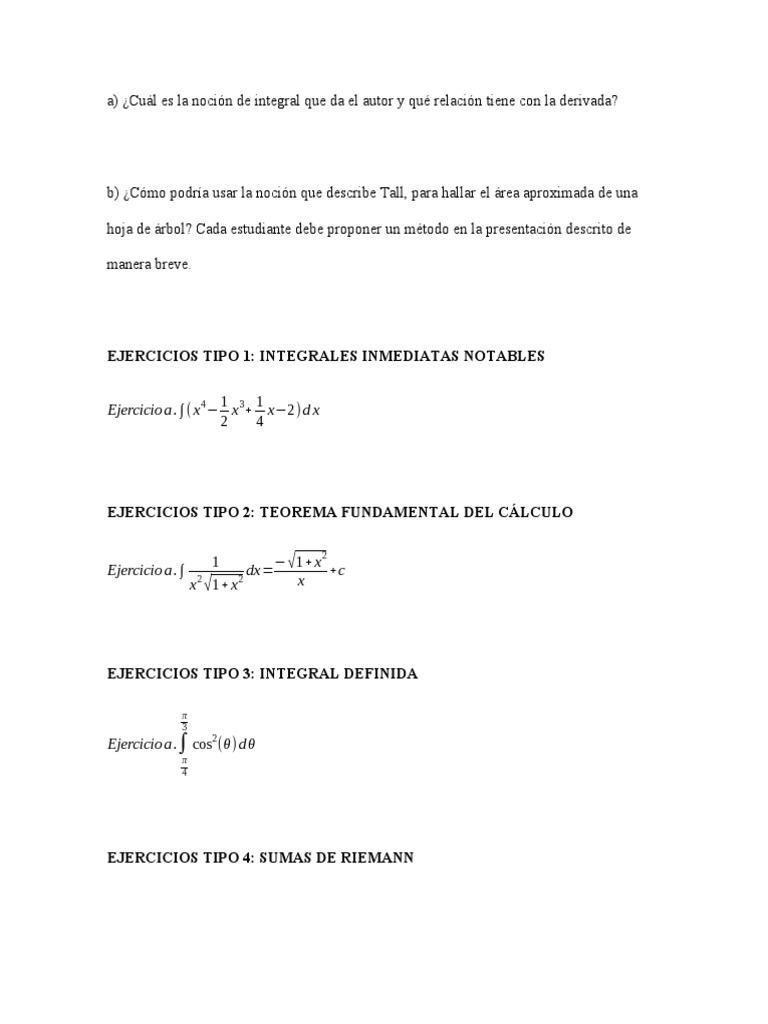 Ejercicios Tipo 1: Integrales Inmediatas Notables: Ejercicio A - (X X X ...