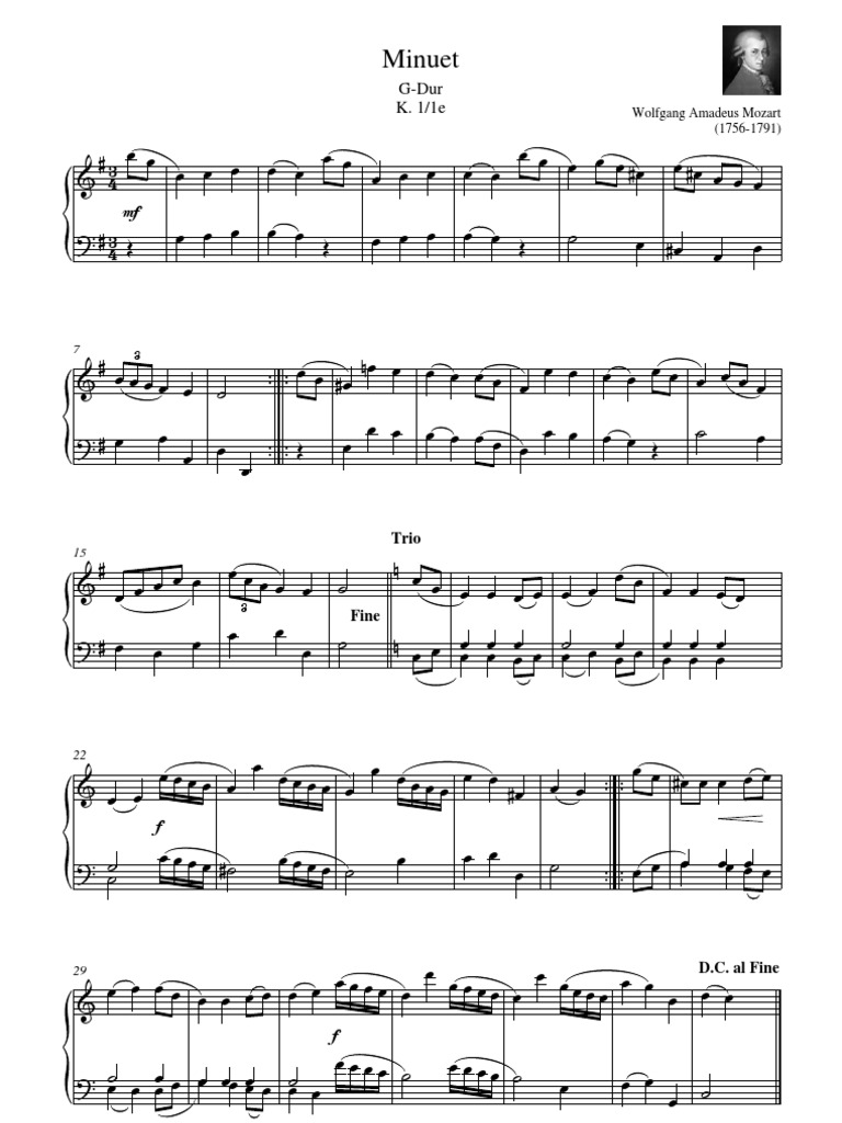 Mozart Minuet G Dur - Piano Sheet Music | PDF