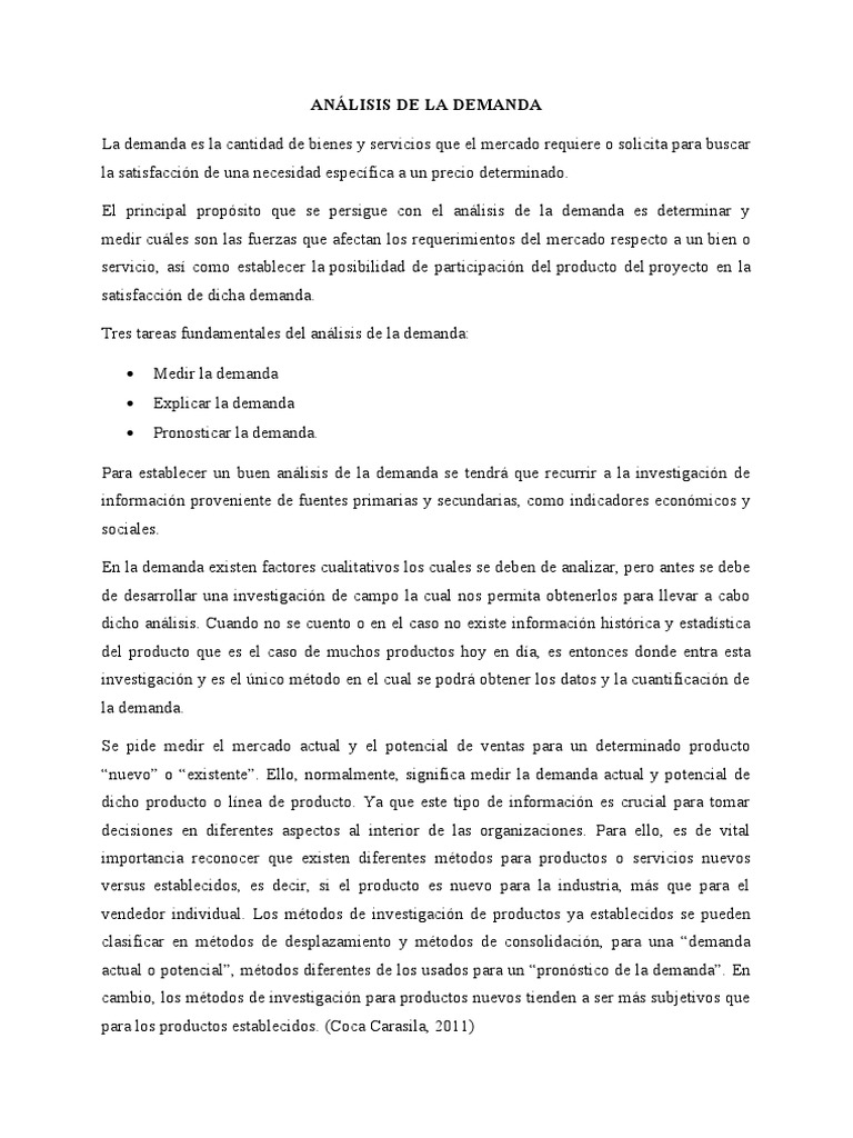 Analisis de La Demanda | PDF | Demanda | Mercado (economía)