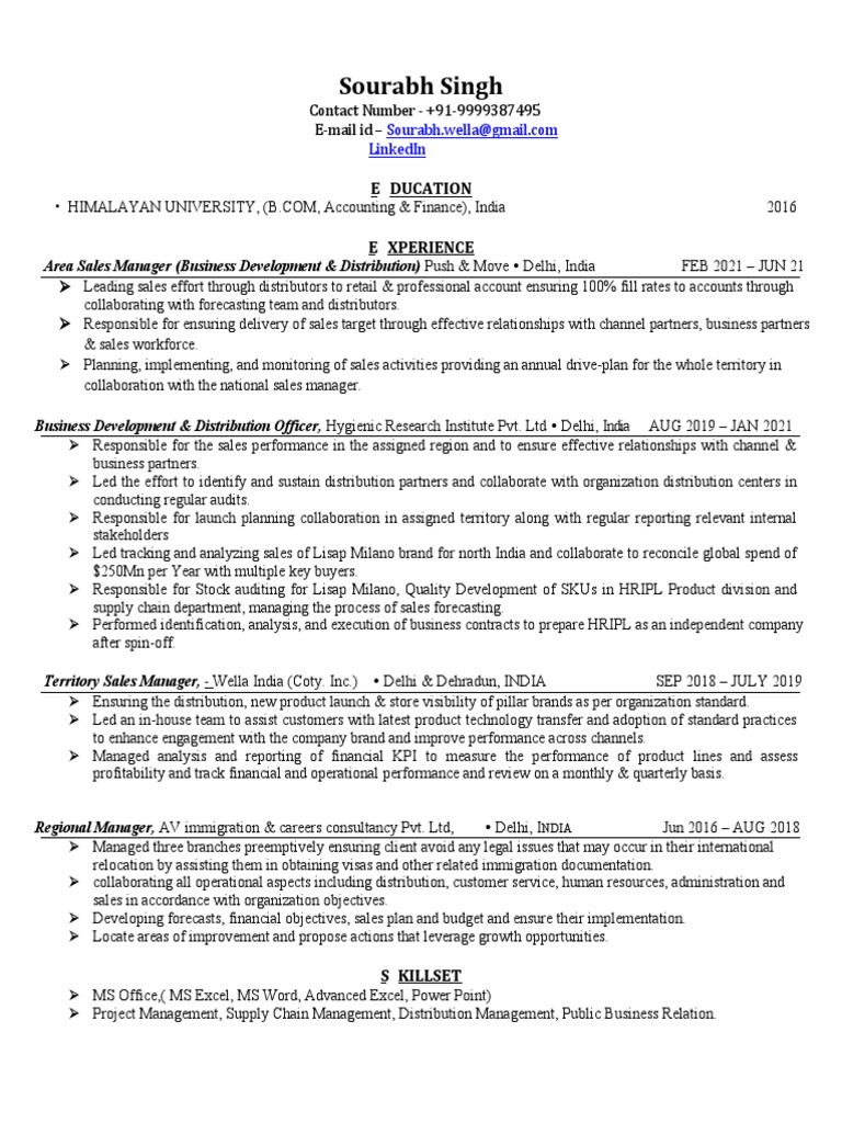 Sourabh Singh: E Ducation E Xperience | PDF | Sales | Supply Chain