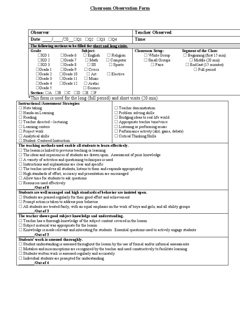 This Form Is Used For The Long (Full Period) and Short Visits (20 Min ...