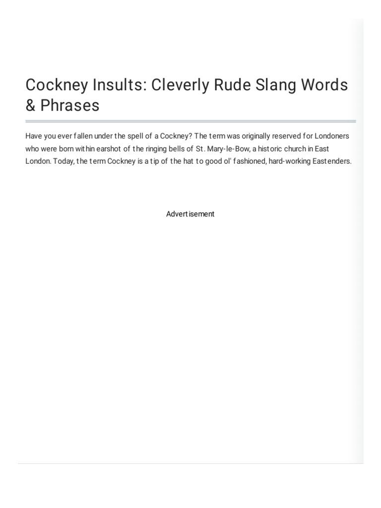 Cockney Insults - Cleverly Rude Slang Words & Phrases | PDF ...