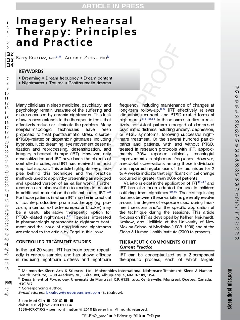 Imagery Rehearsal Therapy for Nightmares | PDF | Nightmare ...