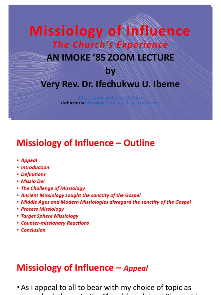 Missiology of Influence | PDF | Catholic Church | Christian Mission