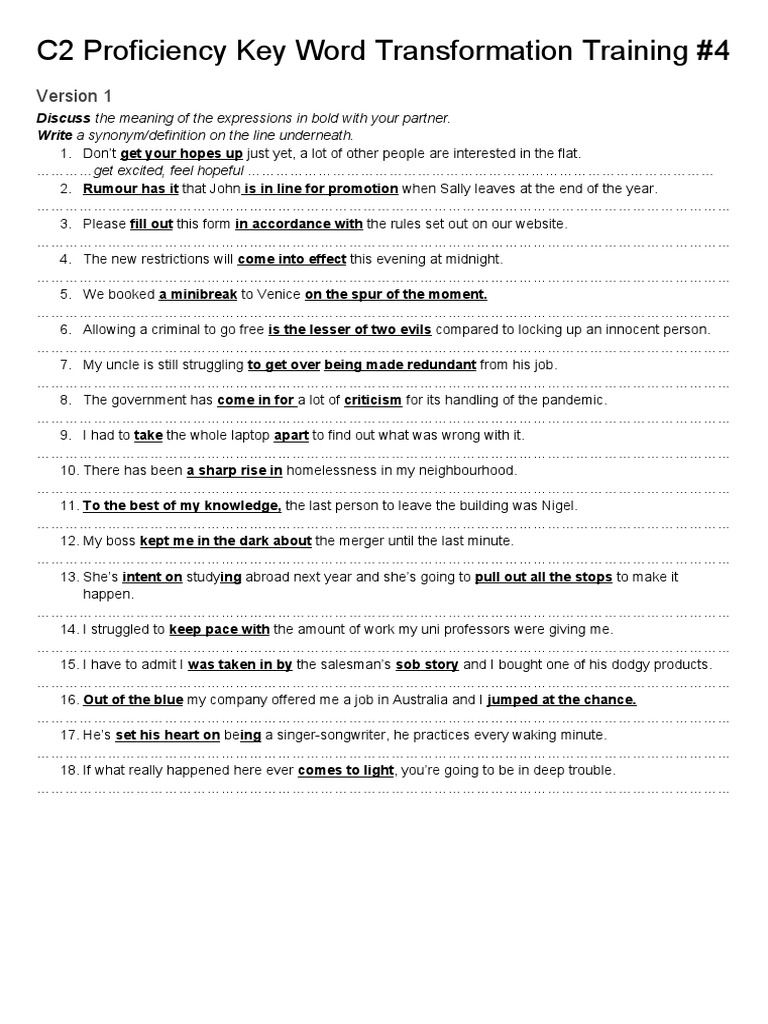 C2 Proficiency Key Word Transformation Training #4 | PDF