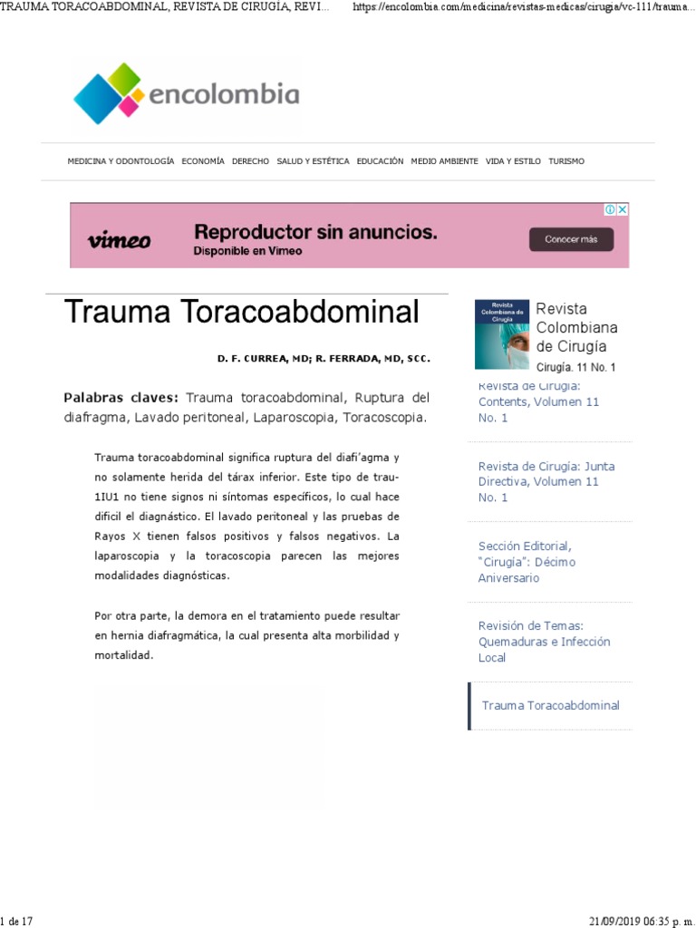Trauma Toracoabdominal, Revista de Cirugía, Revistas Médicas, Salud ...