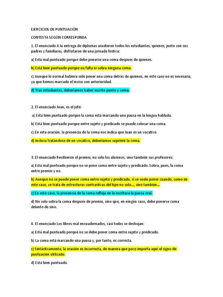Ejercicios de Puntuación | PDF | Coma | Oración (Lingüística)