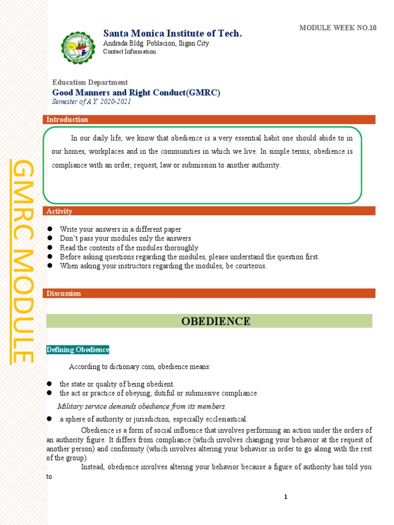 GMRC Semifinals Module 2 | PDF | Obedience (Human Behavior) | Mr. Mc Gregor