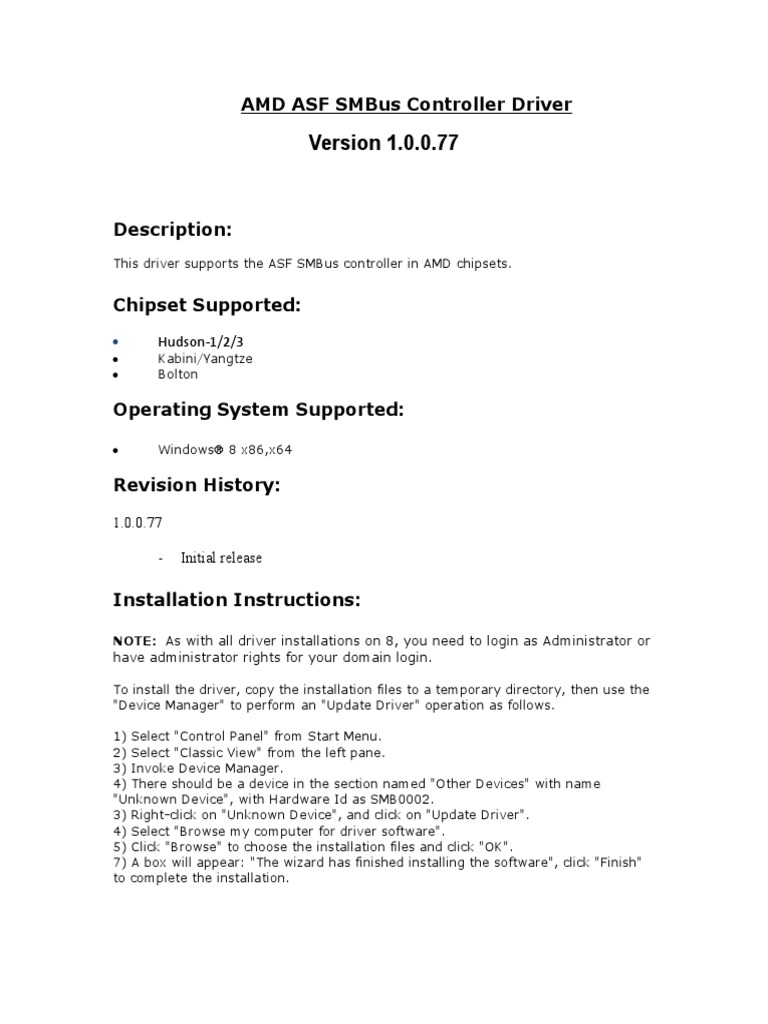 Amd Asf Smbus Controller Driver: Hudson-1/2/3 | PDF | Device Driver ...